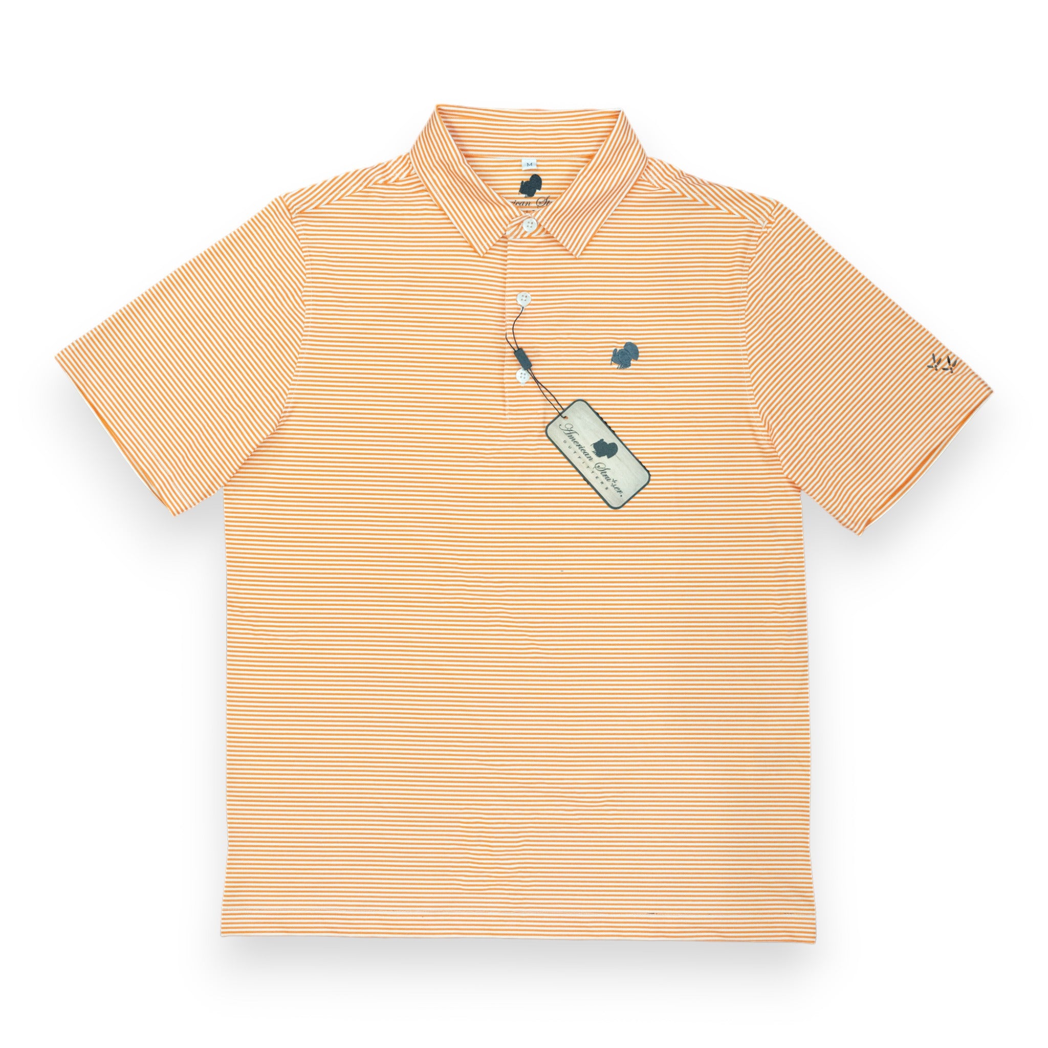 American Strutter® Performance Polo (Orange/White Stripe with Gray Emb